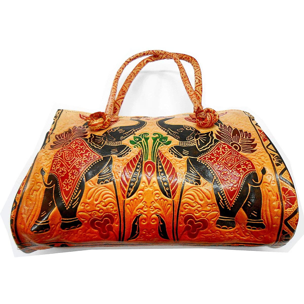 Twin Royal Elephants ethnic traditional 100% Genuine Pure Shantiniketan Leather Shoulder Bag Medium