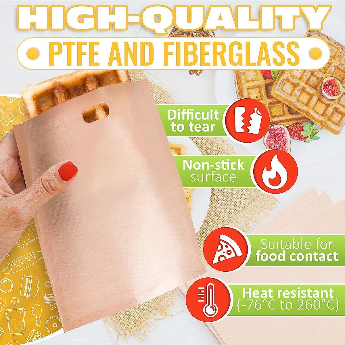 12pcs Non Stick Reusable Toaster Bags - Toaster Sandwich Bags Grilled Cheese Toaster Bags Reusable Bags for Food - Fiberglass Heat Resistant Toaster Bags for Grilled Cheese Sandwiches, Toaster Sleeves