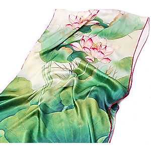 Smi&Love Women's Mulberry Silk Scarf Floral Print Satin Long Scarf Wrap Shawl (HY05), 170cmx53cm