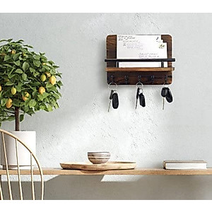 Rustic Wooden Shelf for Key Storage, Decorative Key Hanging Rack with 4 Double Hooks, Easy Install Natural Wooden Key and Mail Holder for Wall Mount – Entryway Decor
