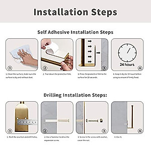 Gold Paper Towel Holder, OBODING, Self Adhesive or Drilling, Under Cabinet Paper Towel Holder Wall Mount, 304 Stainless Steel Kitchen Towel Holders for Kitchen, Cabinet, Bathroom (1 Pack, Gold)