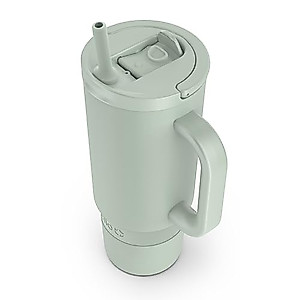 Ello Port 30oz Tumbler with Carry Loop & Integrated Handle | Vacuum Insulated Stainless Steel Reusable Water Bottle Travel Mug | Leak Proof Lid | Flexible Straw | BPA-Free | Dishwasher Safe | Sage