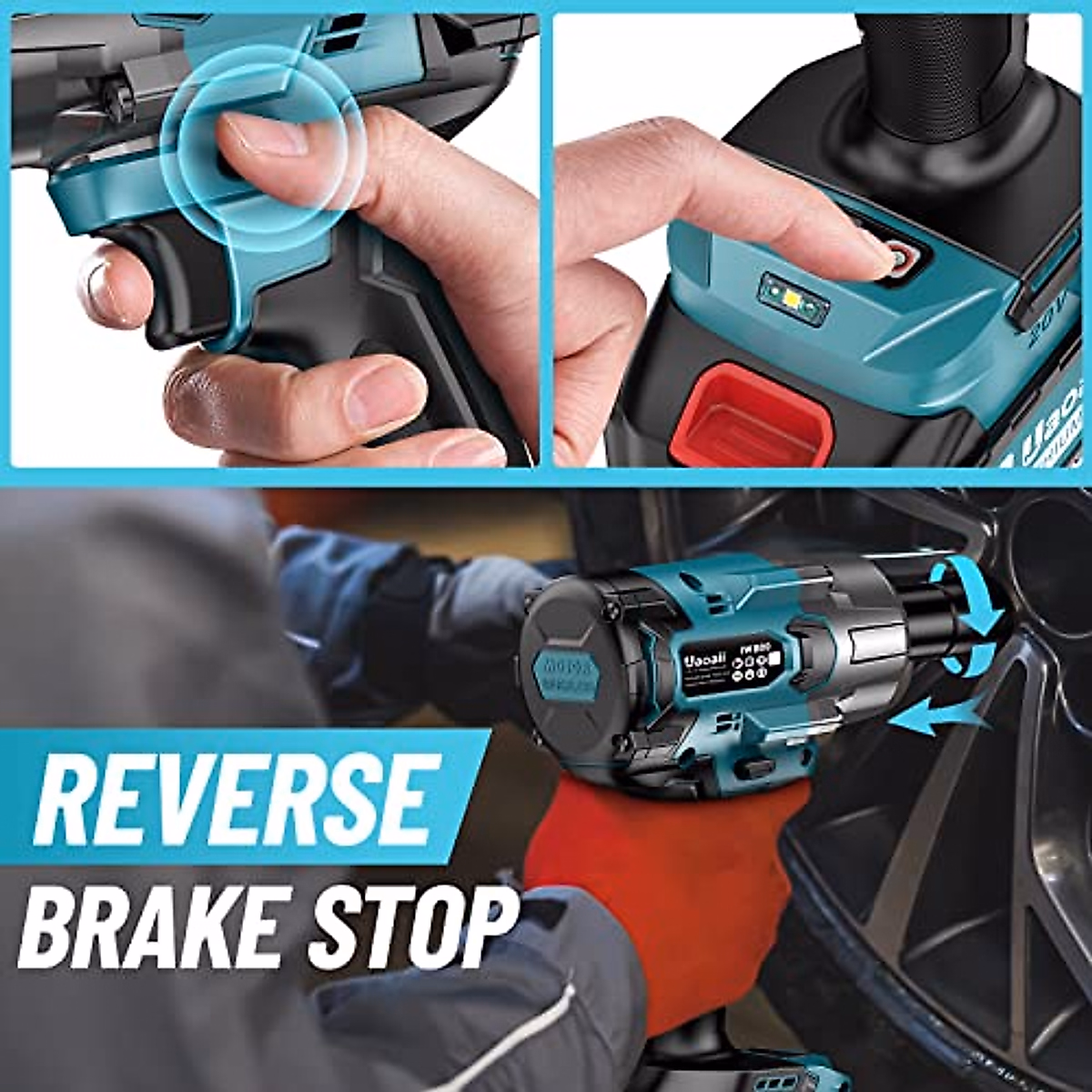 Uaoaii 1000N.m(738ft-lbs) Cordless Impact Wrench High Torque, Battery 1/2 Impact Gun w/ 2X 4.0Ah Batteries, Fast Charger, 5 Sockets & Storage Box, Electric Impact Wrench for Truck RV Mower, IW800