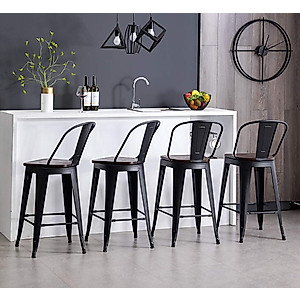 HAOBO Home Swivel Metal Barstools High Back Counter Bar Stools Set of 4 (Matte Black with Wooden Seat, Swivel 24 inch)