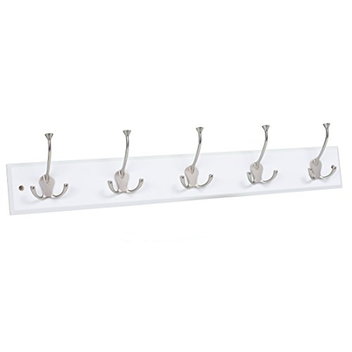 BIRDROCK HOME Tri Hook Coat Rack - 5 Hooks - Wall Mount Hat Rack - White Finish - Satin Nickel Hooks