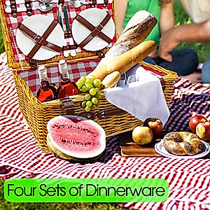 Nature Gear Upgraded 4 Person XL Picnic Basket (4 Person, Red & White)