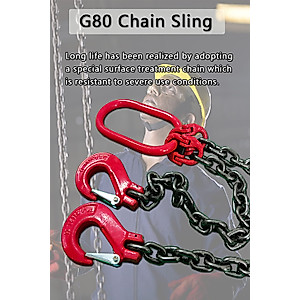 Chain Sling 2/5Inch X 5 Ft 4410lb Double Leg with Sling Hooks Chain Slings Adjusters Grade 80Alloy Steel Engine Chain Hoist Lifts【2 Ton】