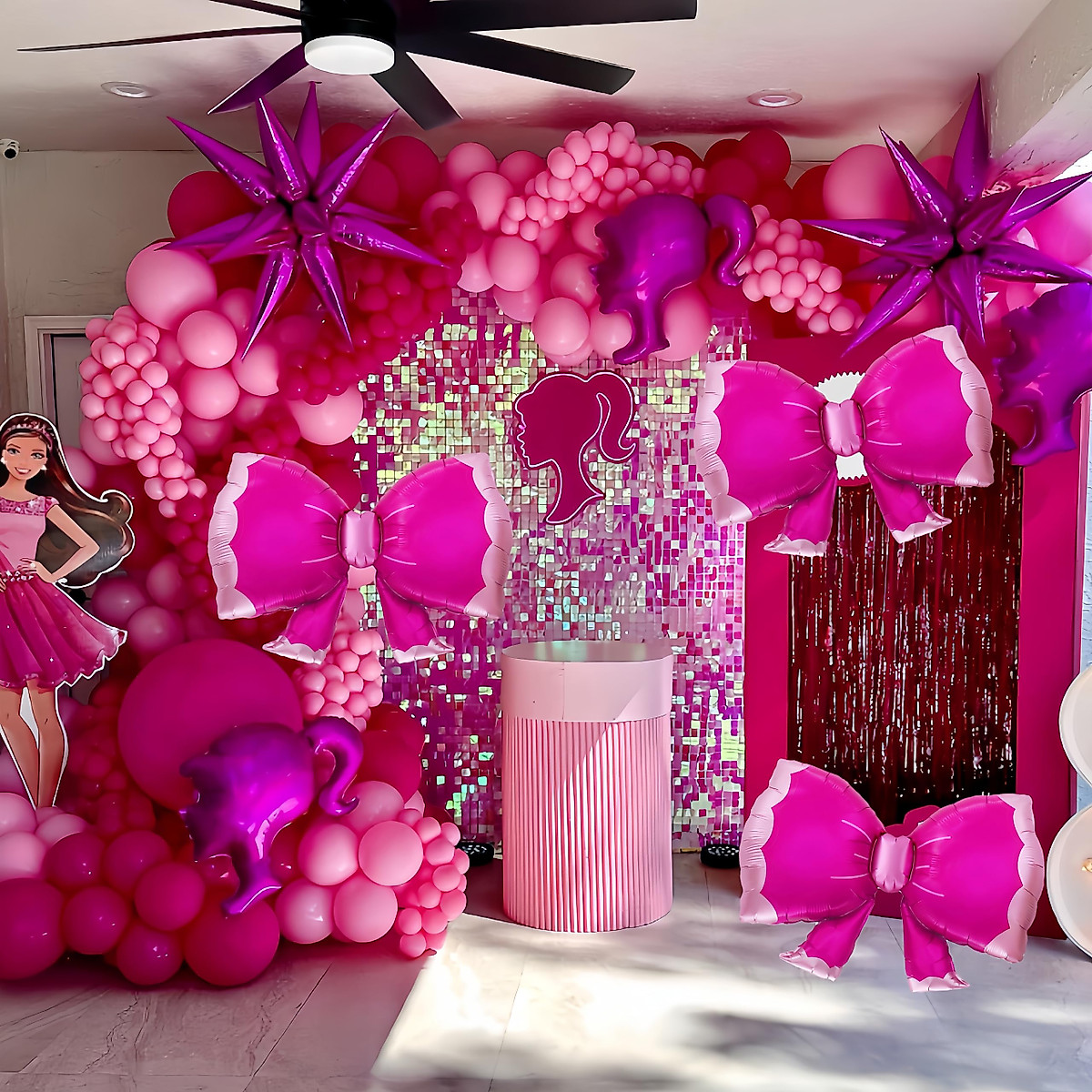 CYMYLAR 3 PCS Pink Bow Balloons/Pink Makeup Party Decorations/Red Lips Balloons/Hot Pink Bow Balloons/Spa Party/Bridal Shower/Girl Birthday Party Supplies/Dreamhouse Birthday Party