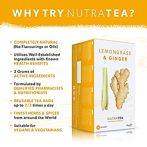Nutra Tea - Lemongrass & Ginger Tea - 20 Tea Bags - Herbal Tea