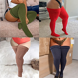 Neoviancia Plus Size Thigh High Socks for Thick Thighs Women- Widened Extra Long Thick Knit Over the Knee Stockings- Boot Socks Leg Warmers