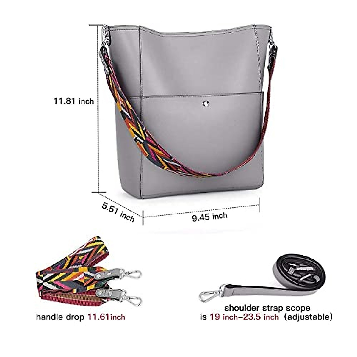 BROMEN Women Handbag Designer Leather Hobo Handbags Grey and Women Wallets Grey Bundle