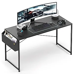MoNiBloom Computer Desk 55", Simple Style Home Gaming Desk with Storage Bag, Office Writing Workstation- Black