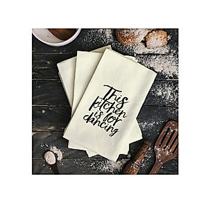 Tea Towel - Flour Sack Towel - 100% Cotton - 27" x 27" - This Kitchen is for Dancing Kitchen - Baking - Camper - Gift - Vinyl - Pick Vinyl Color - Made to Order (Black)