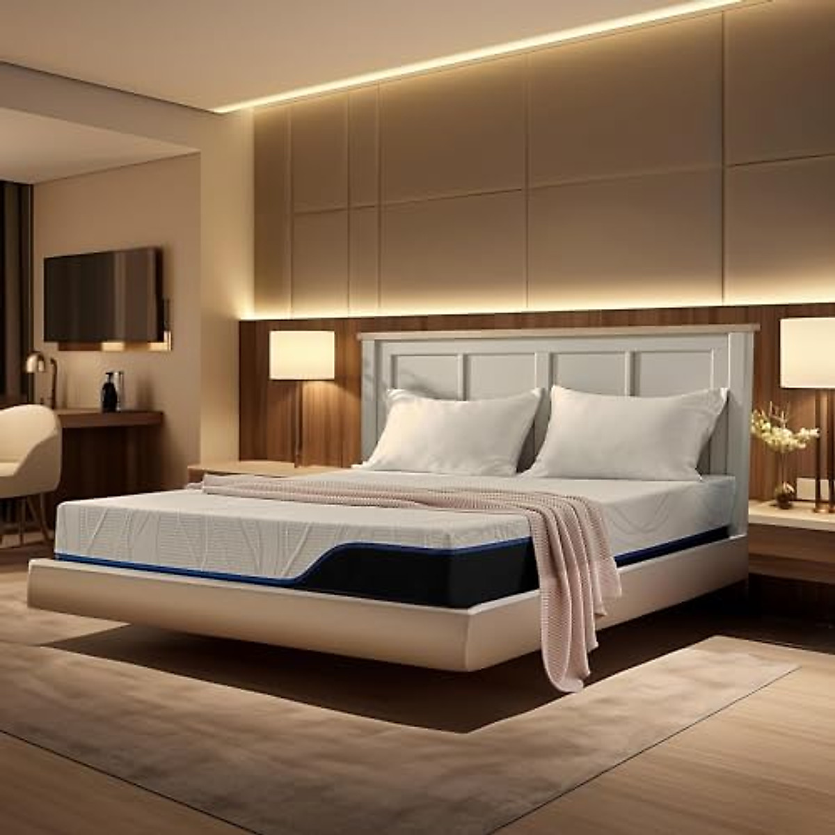 SERENITY HOME 12" King Memory Foam Mattress, Breathable Bed Mattress, Cooling-Gel Memory Foam Mattress in a Box, Support & Pressure Relief Mattress, Fiberglass Free, Made in USA | King,White/Blue