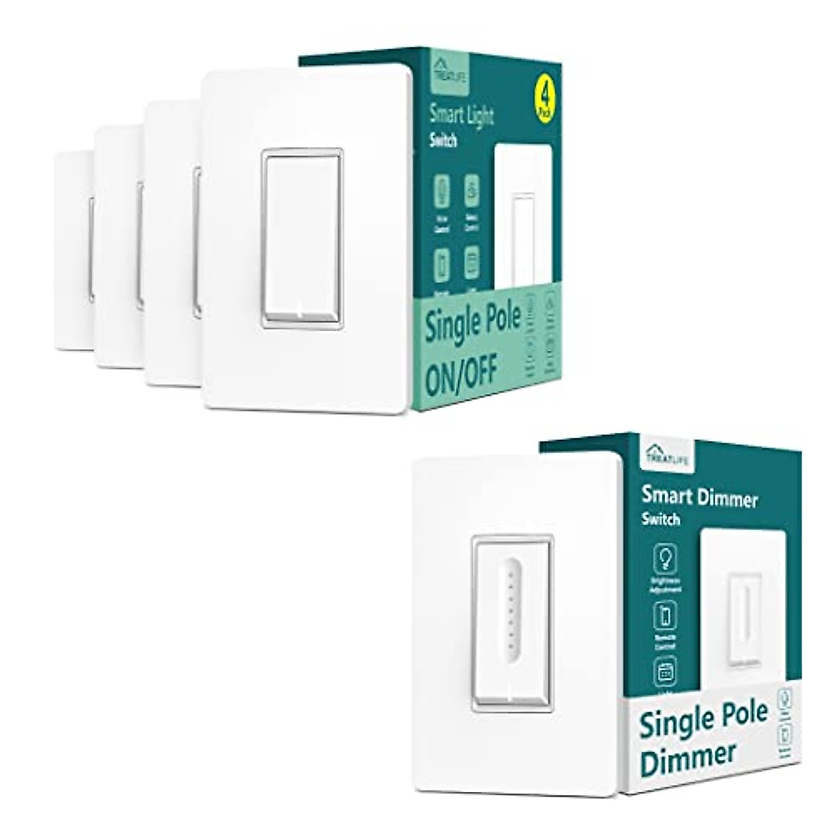 1Pack Smart Dimmer Switch + 4Pack Smart Light Switch Bundles
