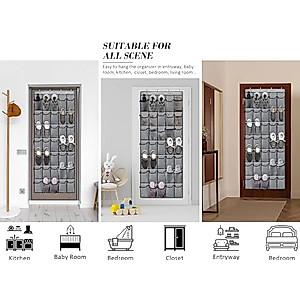 Over the Door Shoe Organizers 35 Mesh Pockets Hanging Shoe Organizer Shoe Rack for Closet Entryway Bedroom Bathroom Pantry Shoe Holder for Men Sneakers, Women High Heeled Shoes, flip flops Gray