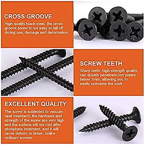 430PCS Premium Drywall Screws, Quality Black Steel #7 Sharp Point Self Tapping Screws with Phillips Drive, 9 Different Sizes Screws Assortment Set, Ideal Screw for Drywall Sheetrock, Wood