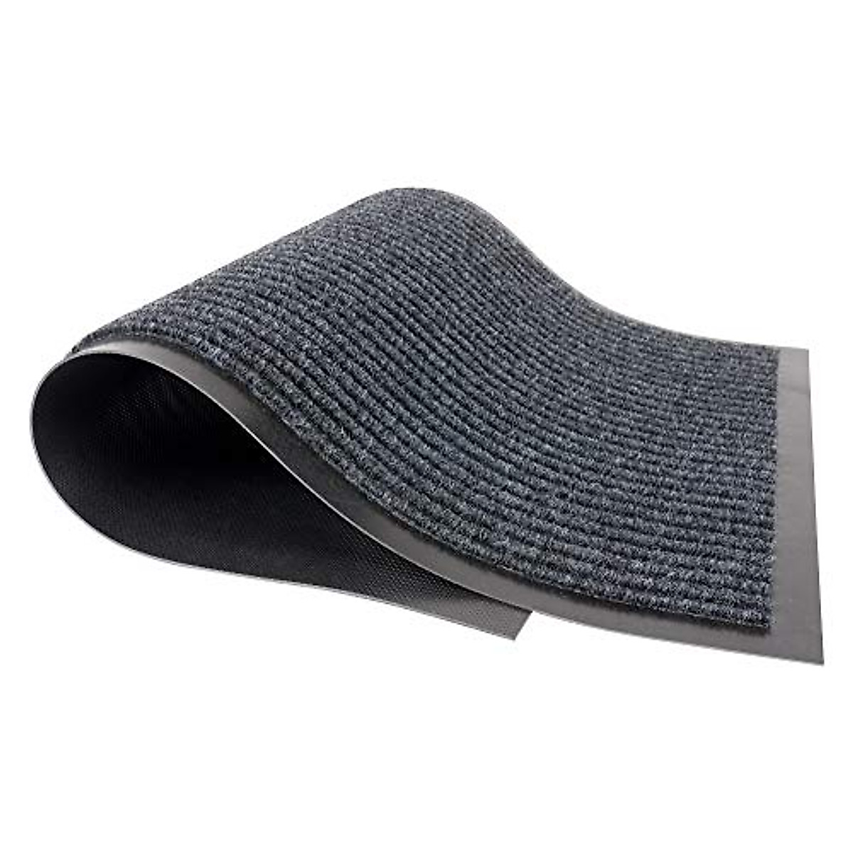 KAF Home Ribbed Door Mat, Durable Indoor Outdoor Entry Way Rug, Mud-Rooms, High Traffic Areas, Garages, Storefronts and Everyday Home Use, Gray Black