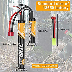 Crazepony Airsoft Battery 11.1v Nunchuck - 3100mAh Mini Rechargeable Tactical Aeg M4 Ak47 Small Lithium Ion Batteries with Deans to Tamiya for Airsoft Rifle