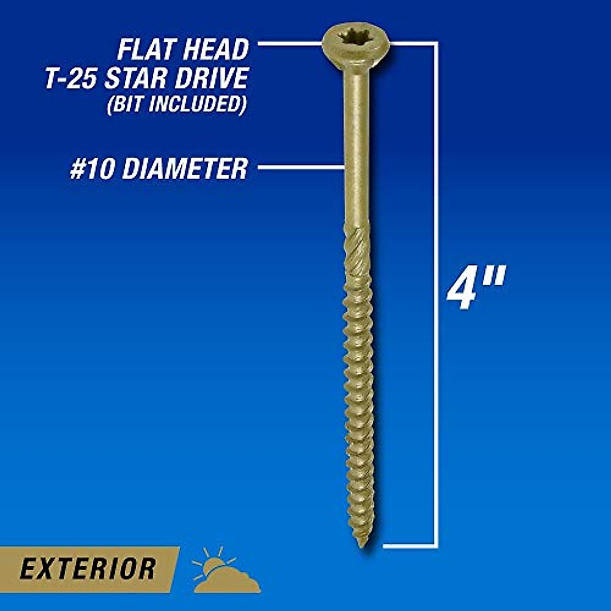 Power Pro 48604 Wood Screws, #10 x 4", Premium Outdoor Deck Screws, Rust Resistant, Epoxy Coated Bronze, 1lb Box, 52 pcs