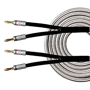 HANNLINTE 12AWG Speaker Cable Wire (2 Pack, 6 Feet) with Gold Plated Banana Plugs (OFC), 12 Gauge Speaker Banana Wire, Silver