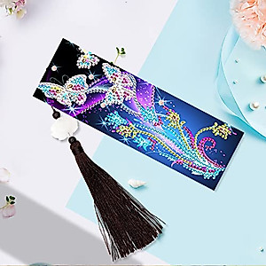 Butterfly Diamond Painting Bookmark Set - pigpigboss 2 Pieces DIY Bookmark Diamond Dots Art Crystal Butterfly Flower Diamond Painting Bookmark for Adult Kid Book Decor Art Gift
