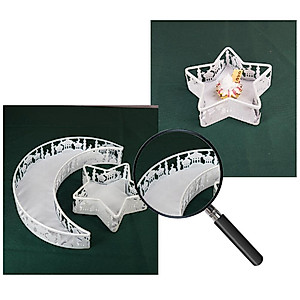 Ramadan Iron Tray Moon Star Shaped Eid Mubarak Dessert Tray for Wedding Party Festival Table Decor (White)