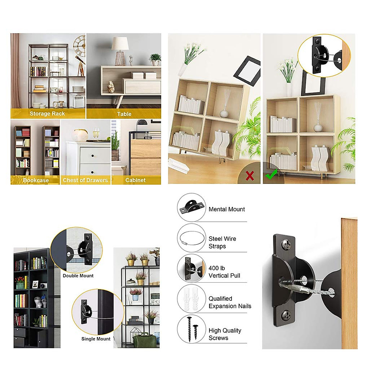 Anchors (12 Pack) Furniture Straps for Baby Proofing, Furniture Wall Anchors Metal 400 LB Falling Furniture Safety Prevention Straps Kids Toddler,Furniture Straps Anchors Earthquake Resistant.(Black)