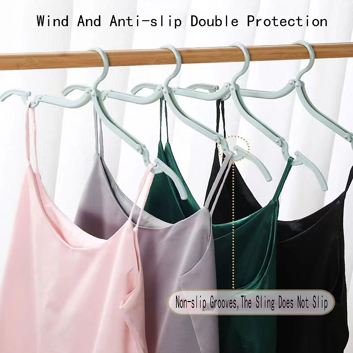 12 Pcs Hangers with 24 Pcs Clips, Folding Clothes Hangers Portable Pants Hangers - Organizer Bag for Travel