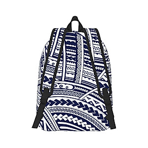 FRESQA Blue Polynesian Maori Tribal Pattern Versatile Mini Backpack:Lightweight Leisure Dual Shoulder,Simple Canvas,And Spacious Design