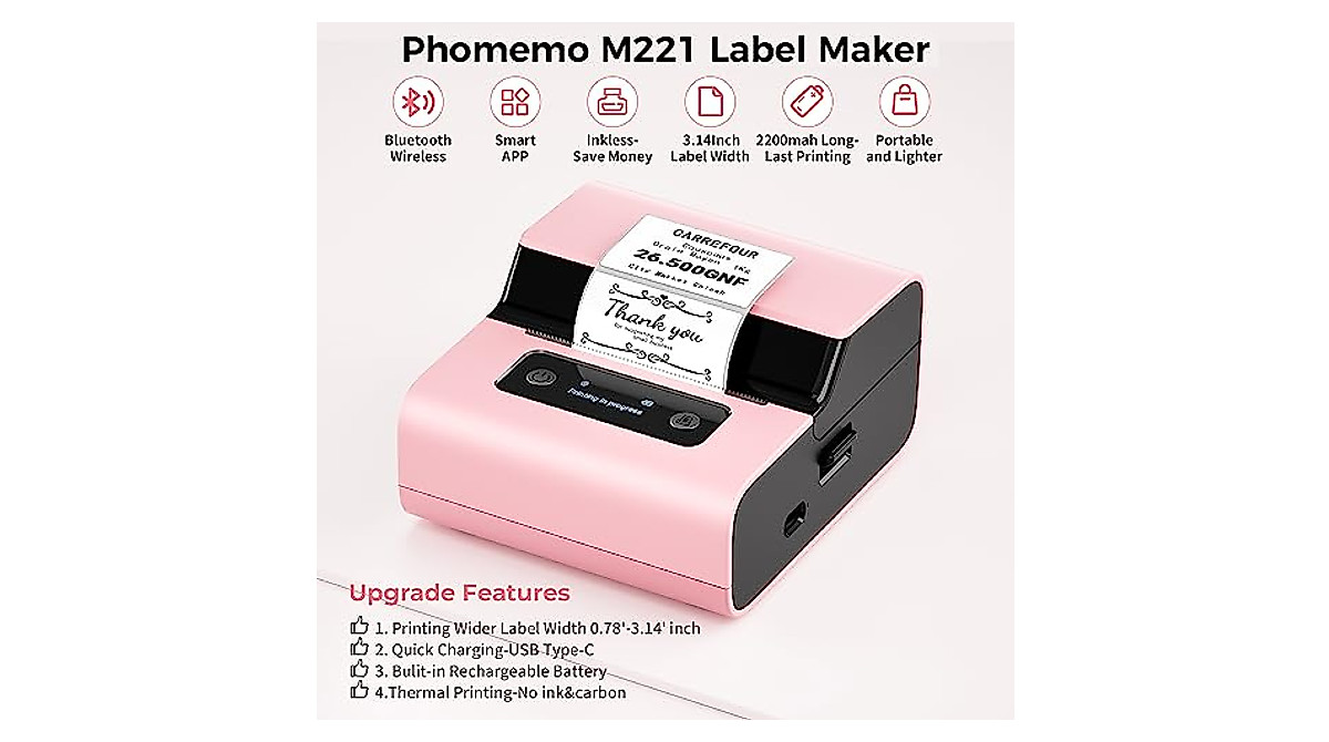 Phomemo Label Maker, Pink M221 Upgrade Barcode Label Maker, Portable ...