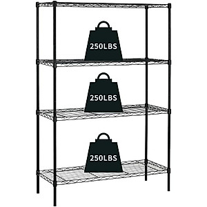 4-Tier Storage Shelves Adjustable,Wire Shelving Heavy Duty Storage Rack(250 Lbs Loading Capacity/Shelf) Metal Shelf Organizer Wire Rack Shelf for Pantry Garage Kitchen 36" D x14 W x 54" H -Black