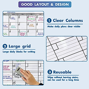 Dry Erase Monthly Laminated Jumbo Whiteboard Calendar, 25" by 38",Erasable Family Schedule Planner