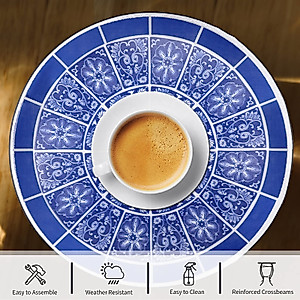 VCUTEKA Mosaic Outdoor Side Table - Small Patio Table Coffee Table Outside Accent Table Round End Plant Table for Bistro Balcony Porch Outdoor Benches 14'' Mosaic Table Blue