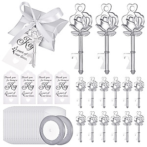 Winocbxt 100Pcs Rose Flower Key Bottle Openers for Bridal Shower Favors or Wedding Gifts,Souvenirs to Guests with Pillow Candy Box ,Thank You Tags and Satin Ribbon