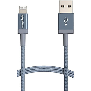 Amazon Basics Nylon USB-A to Lightning Cable Cord, MFi Certified Charger for Apple iPhone 14 13 12 11 X Xs Pro, Pro Max, Plus, iPad, Dark Gray, 3-Ft