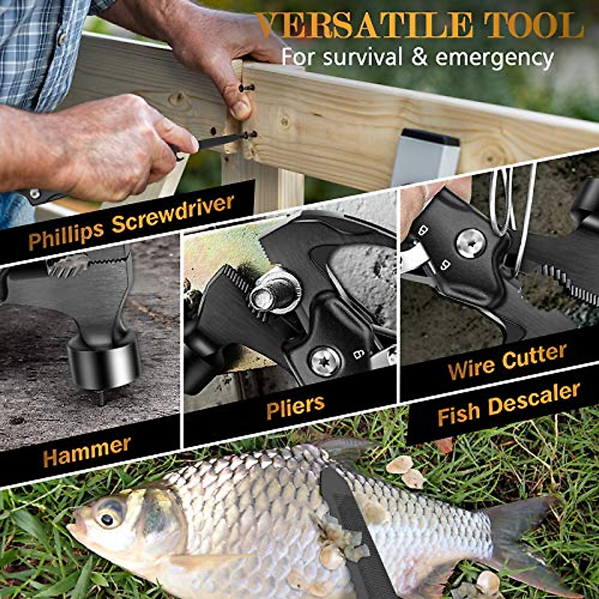 Camping Accessories Multitool Mini Hammer with Knife for Men Survival Tool Cool & Unique Gifts for Dad/ Boyfriend/Brother/Friends/Teens as valentines Day/Father’s Day/ Birthday/ Christmas