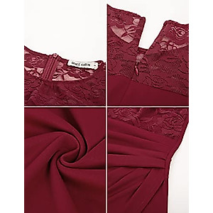 GRACE KARIN Women's Elegant Round Neck Wedding Guest Floral Lace Cocktail Party Dress Wine Red M