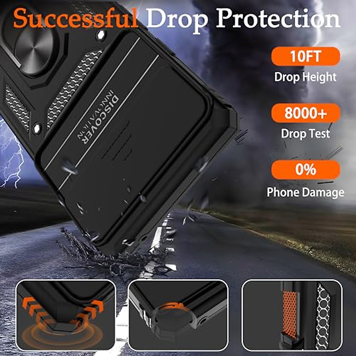 iBaove for Google Pixel 6 Case, Pixel 6 Case with 2 Pcs HD Screen Protector and Slide Camera Cover, Military Protection Shockproof with Ring Kickstand Case for Google Pixel 6, Black