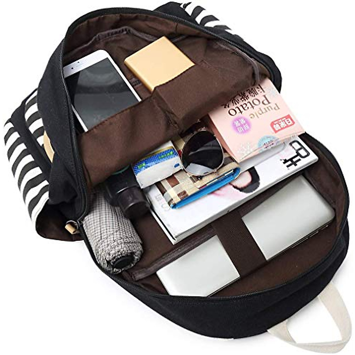 Sugaroom Backpack for Girls, 4 in 1 Girls Backpacks Set Lightweight Canvas School Bag Bookbags with Lunch Box, Drawstring Bag & Pencil Case for Teens