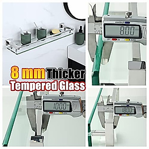 Alise Bathroom Shelves Glass Shelf Wall Mount,Floating Shelves for Bathroom,20 Inch Rectangular Tempered 1 Tier Glass Holder Storage Organizer,Polished Chrome GC2000