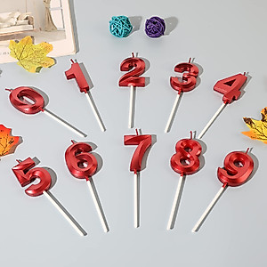 Red 10th Birthday Candles for Cakes, Number 10 Glitter Candle Cake Topper for Party Anniversary Wedding Celebration Decoration