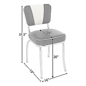 Richardson Seating V-Back Chrome Diner Chair with 2" Box Seat, NULL, Metal, Black and White