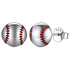 ChicSilver Baseball Earrings for Women 925 Sterling Silver Ball Stud Earrings for Women Men Sports Accessories Jewelry Fans Gift