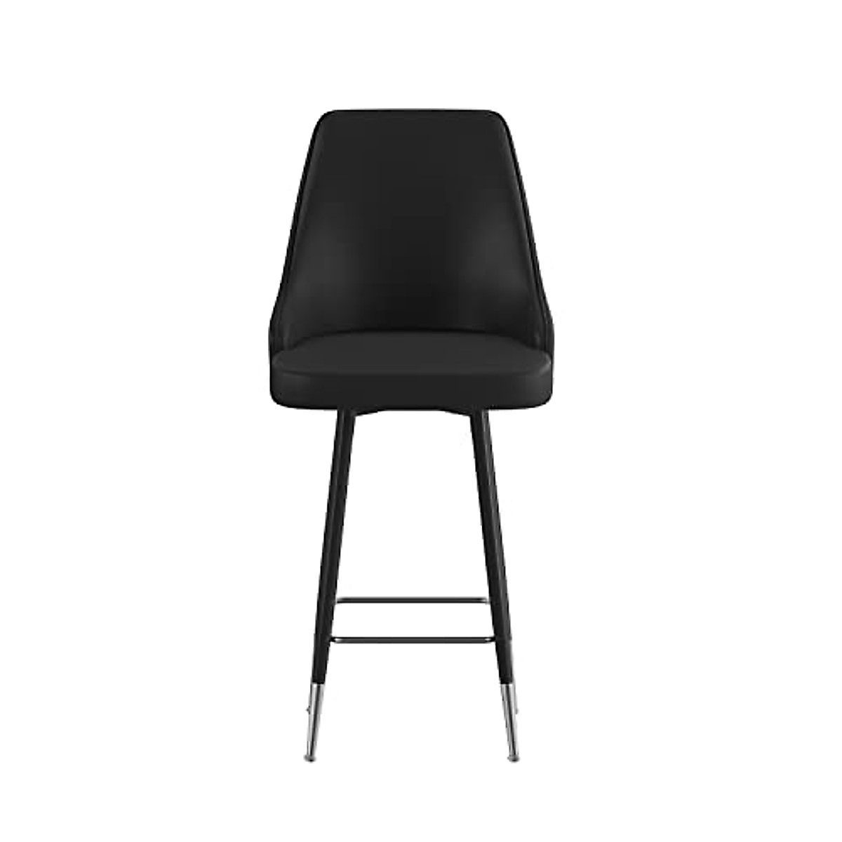 Flash Furniture Shelly Set of 2 Commercial Counter Height Bar Stools - Black LeatherSoft Upholstery - Black Metal Frames - 26" High - Chrome Feet and Footrests