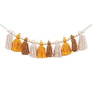Boho Tassel Garland - 1st Birthday High Chair Banner, Boho Sun Banner, Wall Decoration for Dorm, Boho Garland with Wood Beaad, Yarn Garland, Wall Hanging for Girls Room, Nursery Baby Shower Classroom