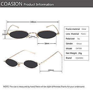 COASION Vintage Small Oval Aesthetic Sunglasses Retro for Women Men Hippie Cool Metal Frame Sun Glasses (Gold Frame/Black Lens)