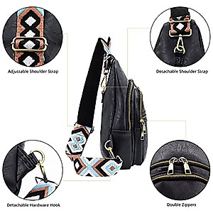 YZFSM Sling Bag for Women PU Leather Sling Bags for Women Crossbody Small Sling Backpack Multipurpose Chest Bag for Women (Black)
