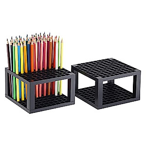 CAXXA 2 Pack 96 Hole Art Plastic Pencil & Brush Holder Desk Stand Organizer Holder for Pens, Paint Brushes, Colored Pencils, Markers (2 Pack)