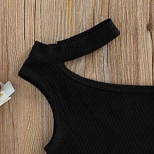 Adobabirl Toddler Baby Girl Summer Outfits Sleeveless Ribbed Halter Top and Shorts Set Kids Fashion Clothes with Belt (Shorts Set with Wasit Bag- Pink,3-4T)